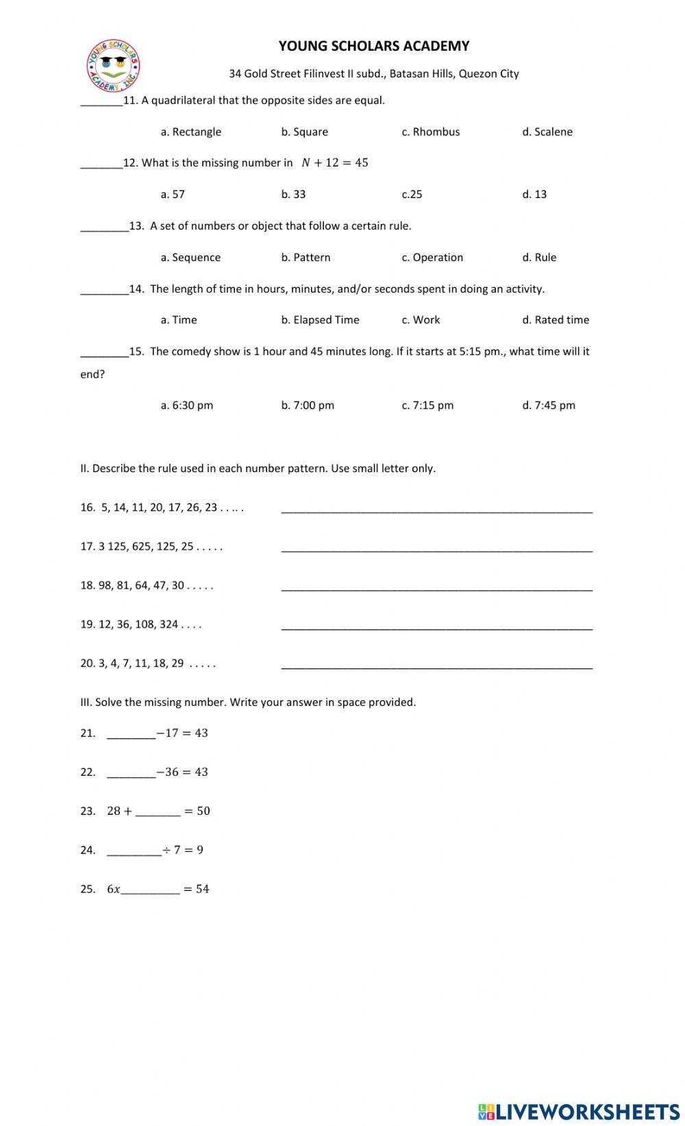 01 online exercise | Live Worksheets