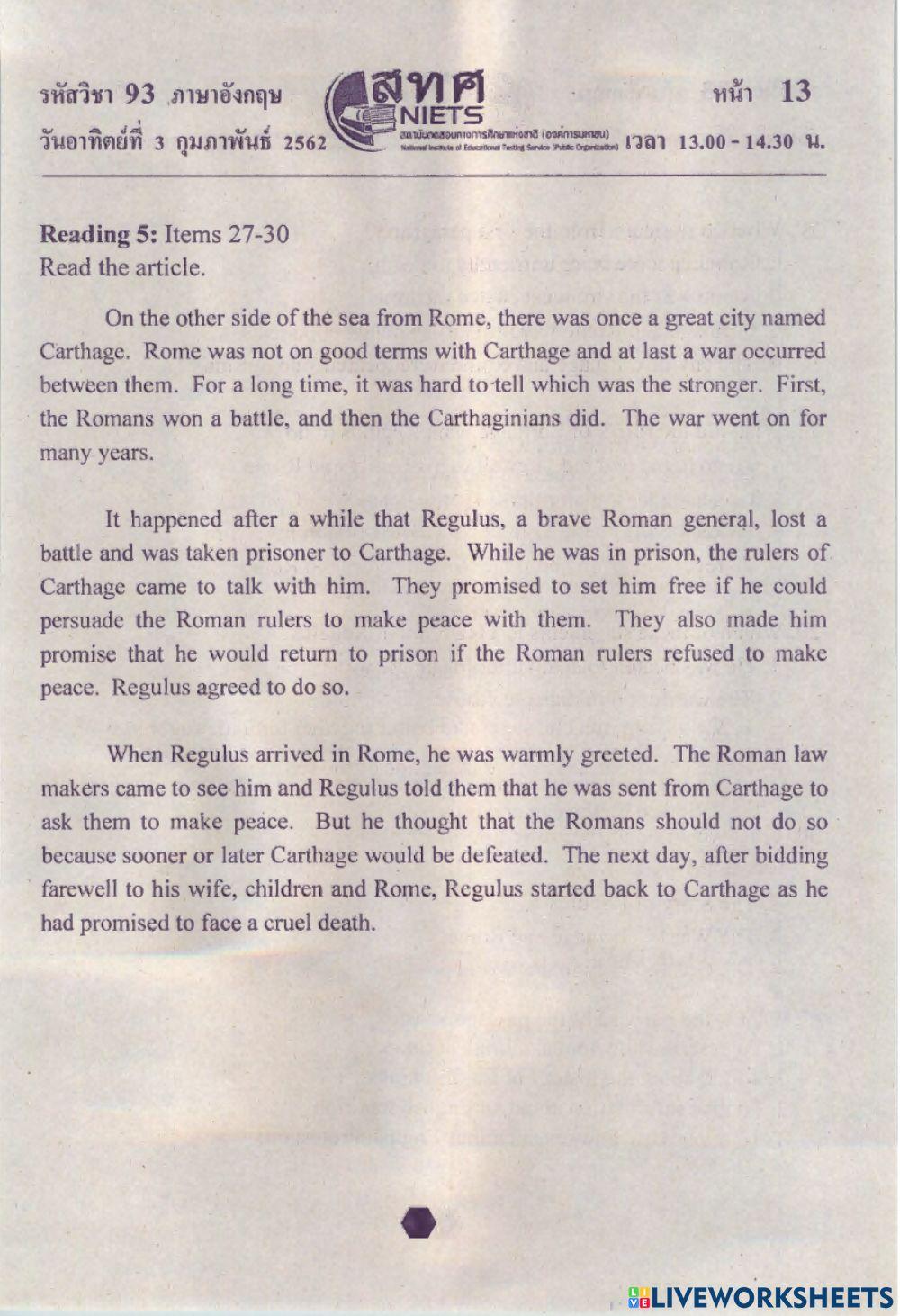 English ONET M.3 2561 Part 1 No.17-30 worksheet | Live Worksheets