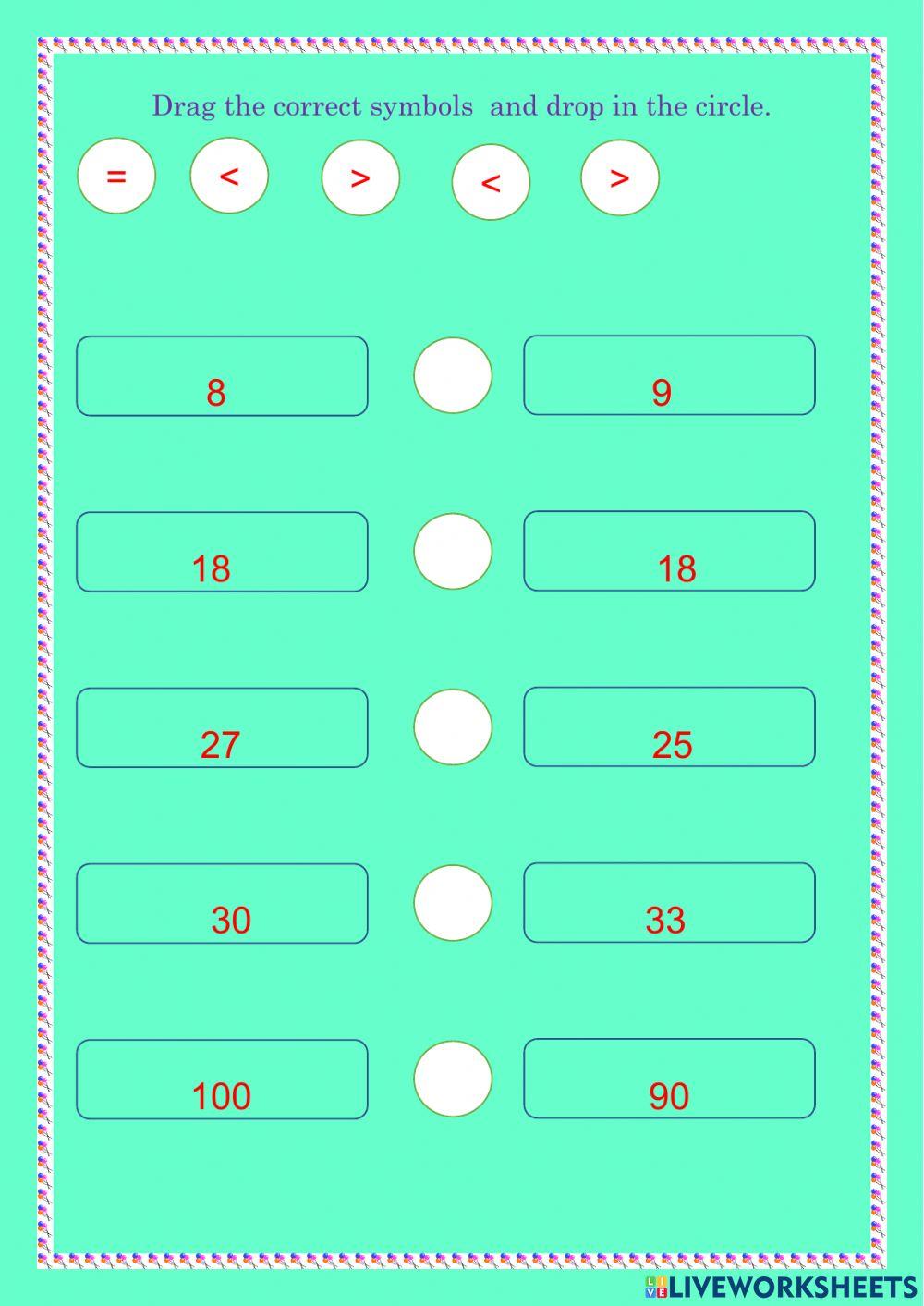 Number Comparision Worksheet Live Worksheets