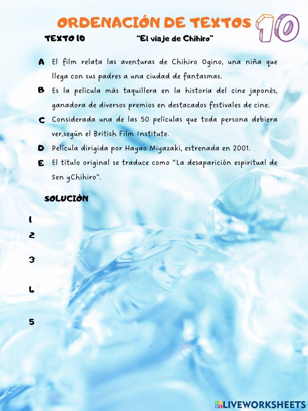 Ordenación de textos 10 worksheet | Live Worksheets