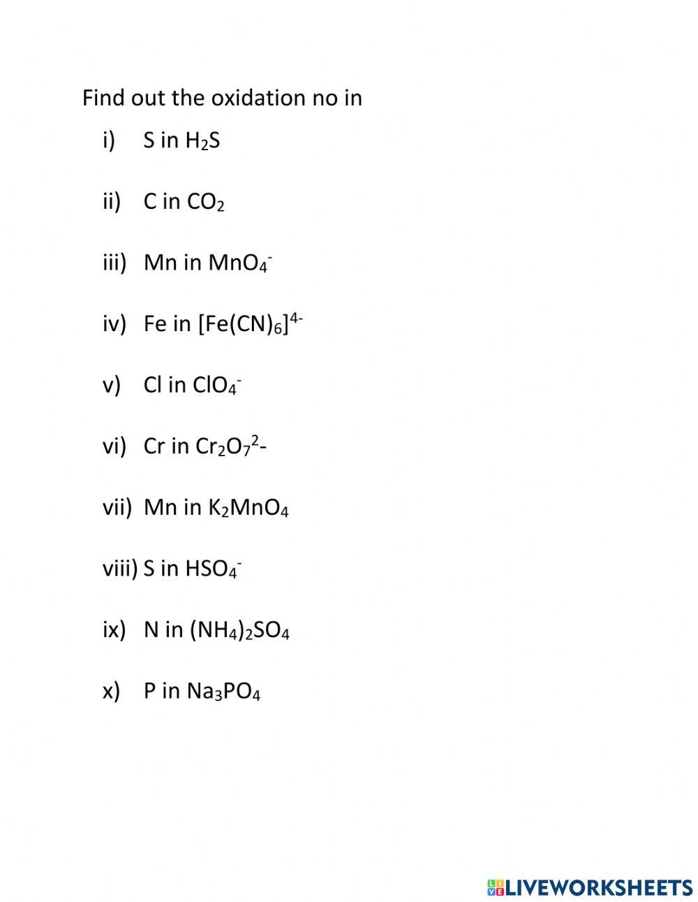Oxidation No online exercise for | Live Worksheets