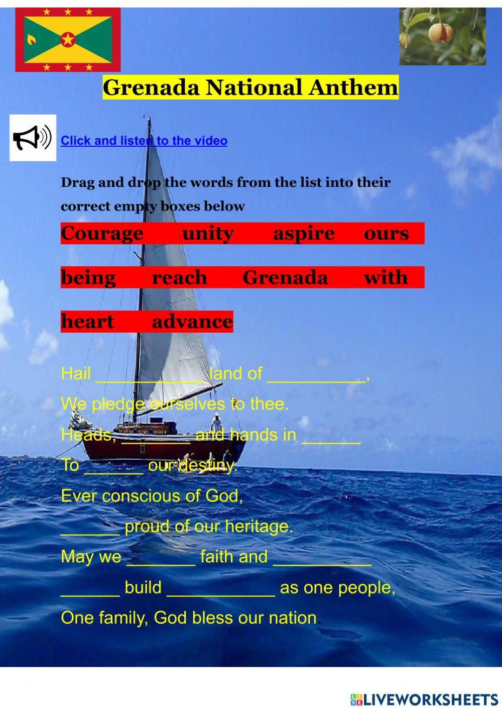 Grenada National Anthem worksheet | Live Worksheets