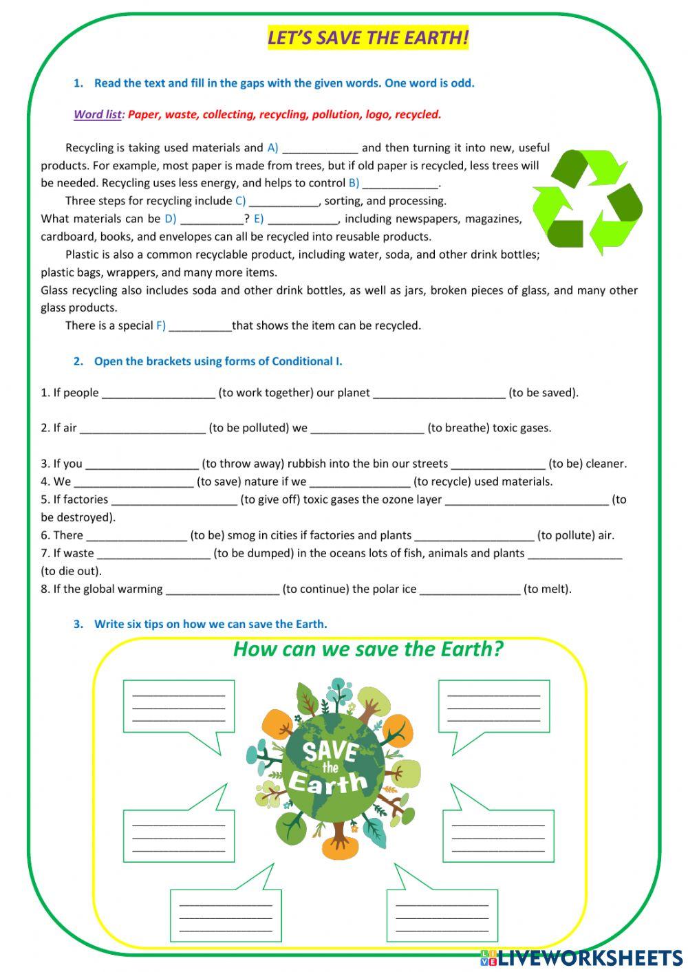 Lets save the earth comprehension online exercise for | Live Worksheets
