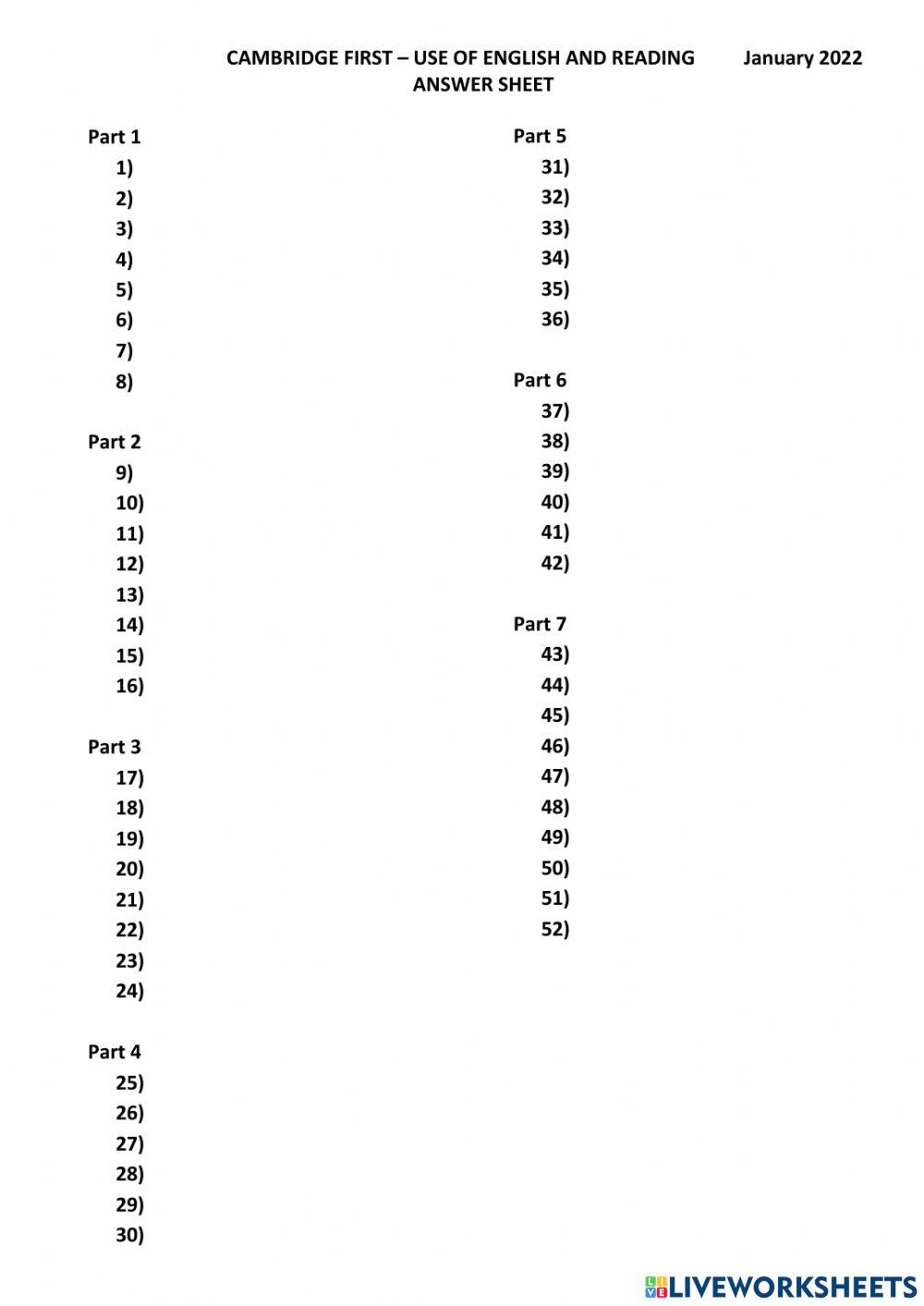 1818678 | RUE 1 answersheet | Nadka1 | LiveWorksheets