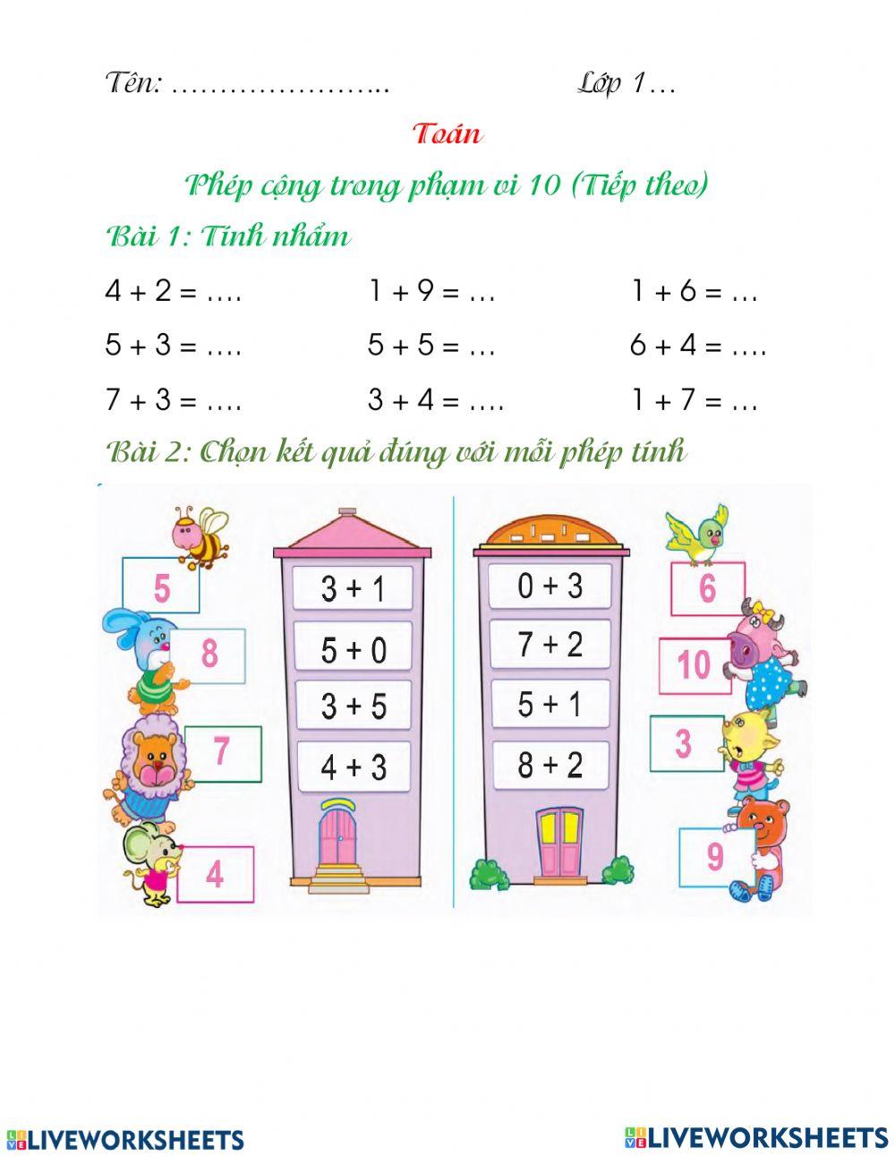 Phép cộng trong phạm vi 10 1818853 | Hiền | Live