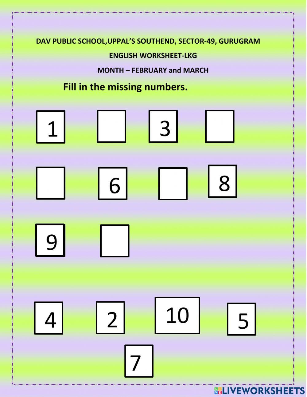 Missing numbers online pdf worksheet | Live Worksheets