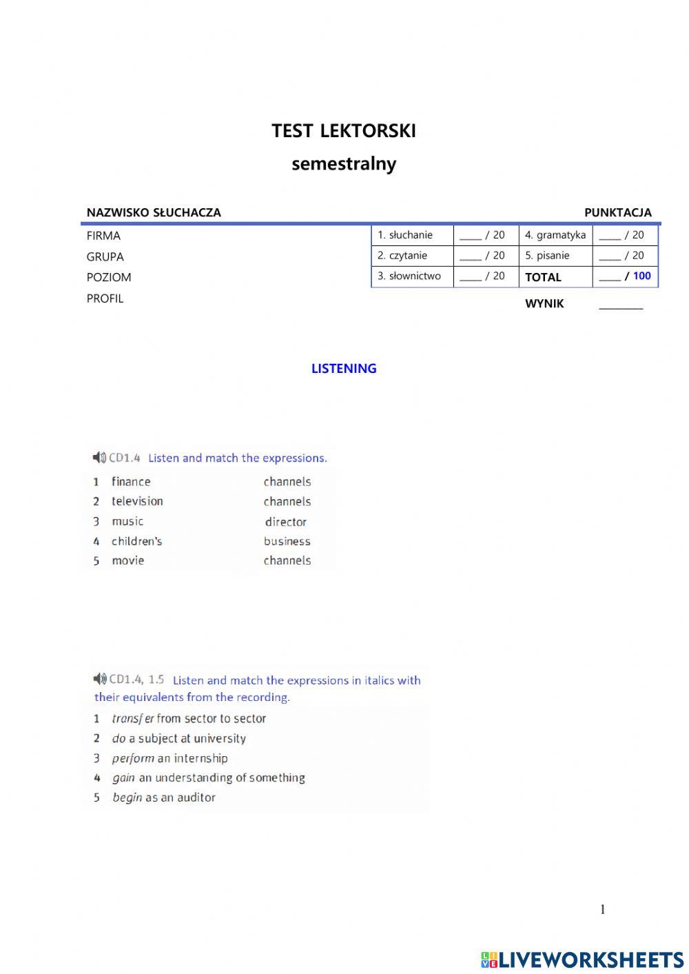 LANG TEST Business English PreIntermediate Unit 1-2 online exercise for ...