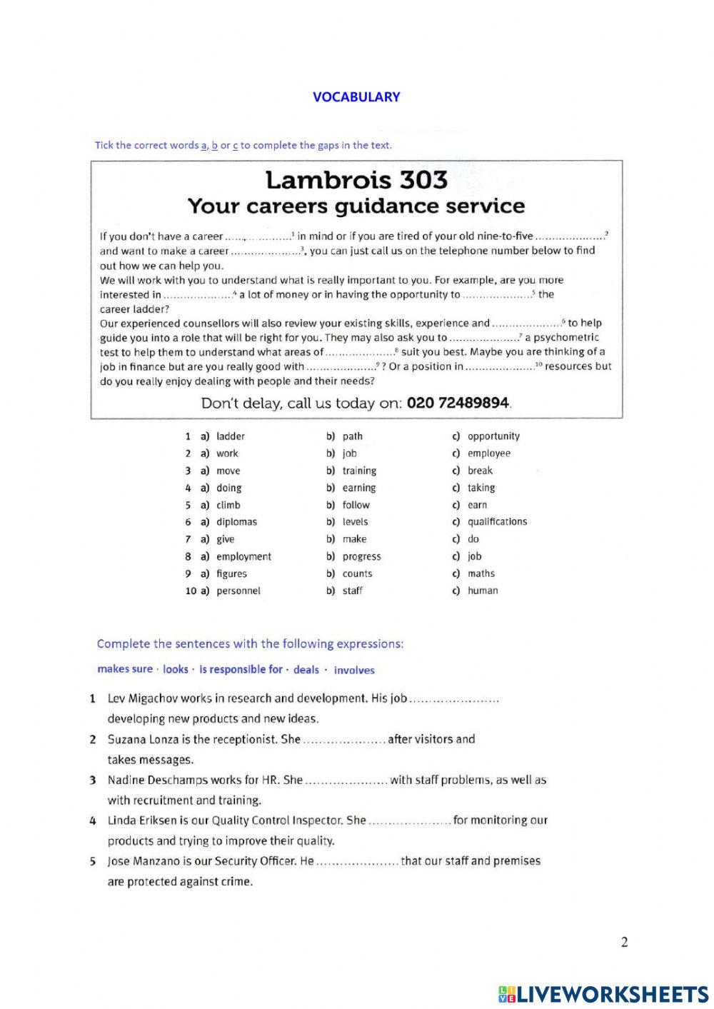 LANG TEST Business English PreIntermediate Unit 1-2 online exercise for ...