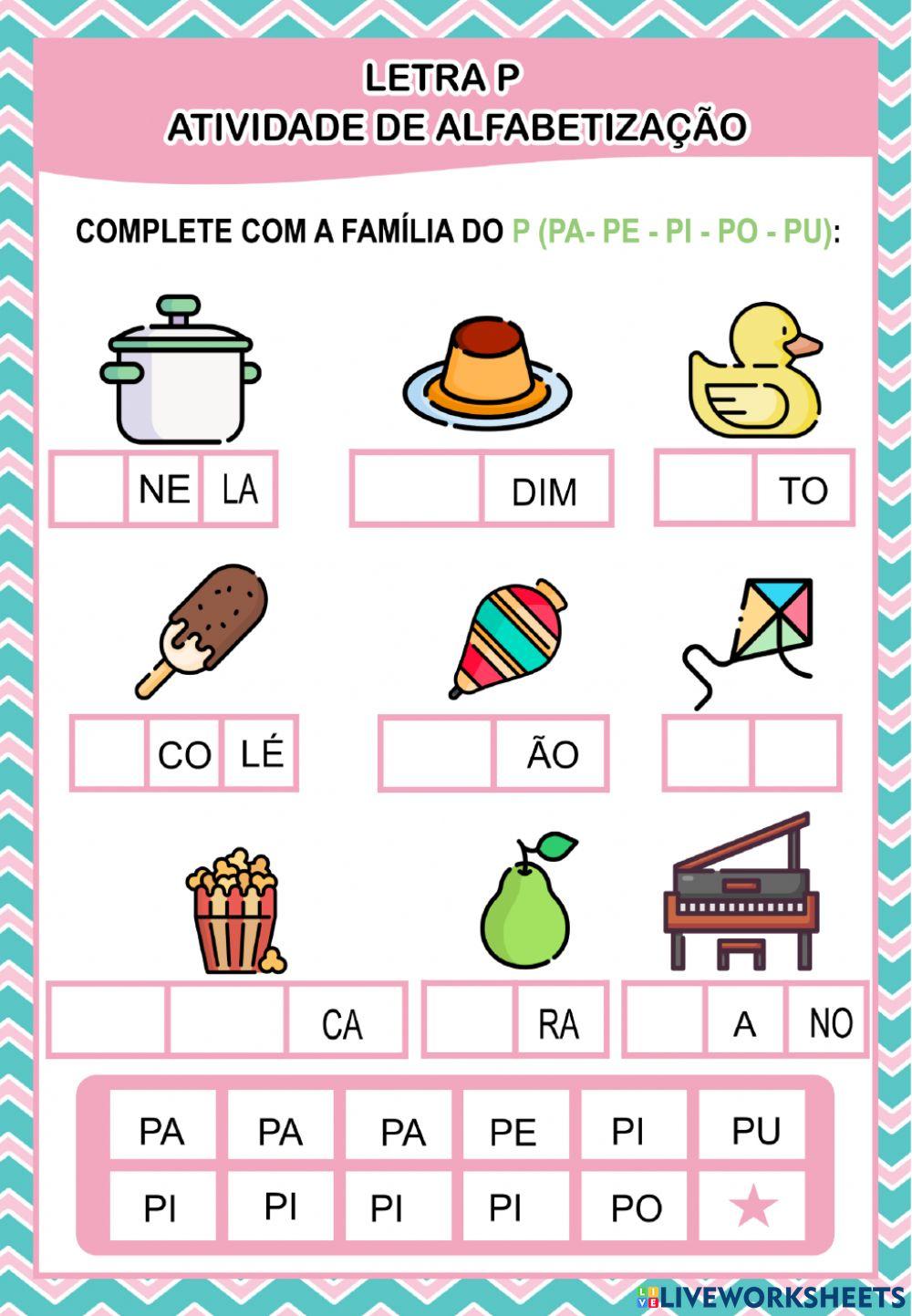 Letra P - compl… | Free Interactive Worksheets | 5283643