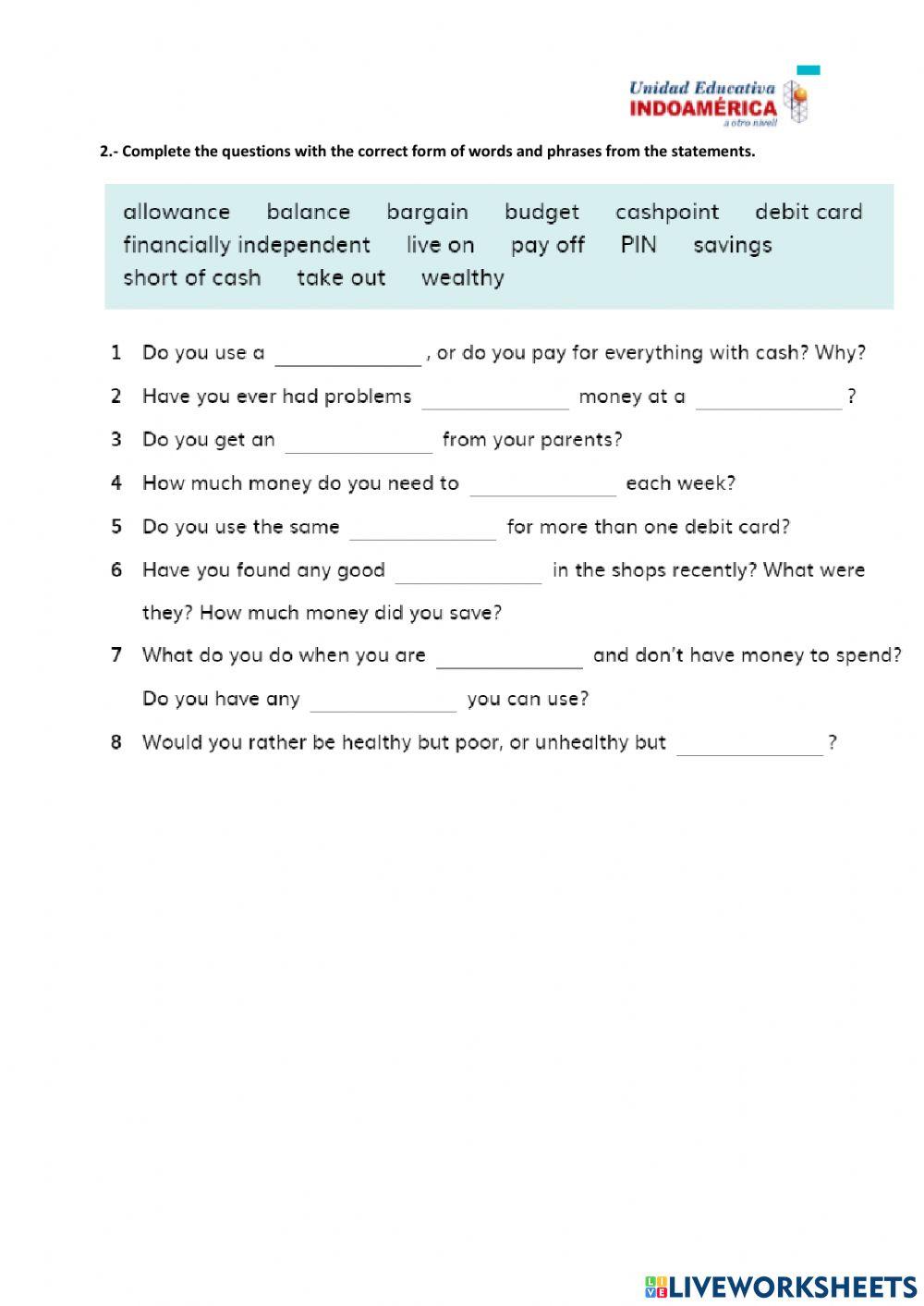 Unit 9- pg 54 act 2 worksheet | Live Worksheets