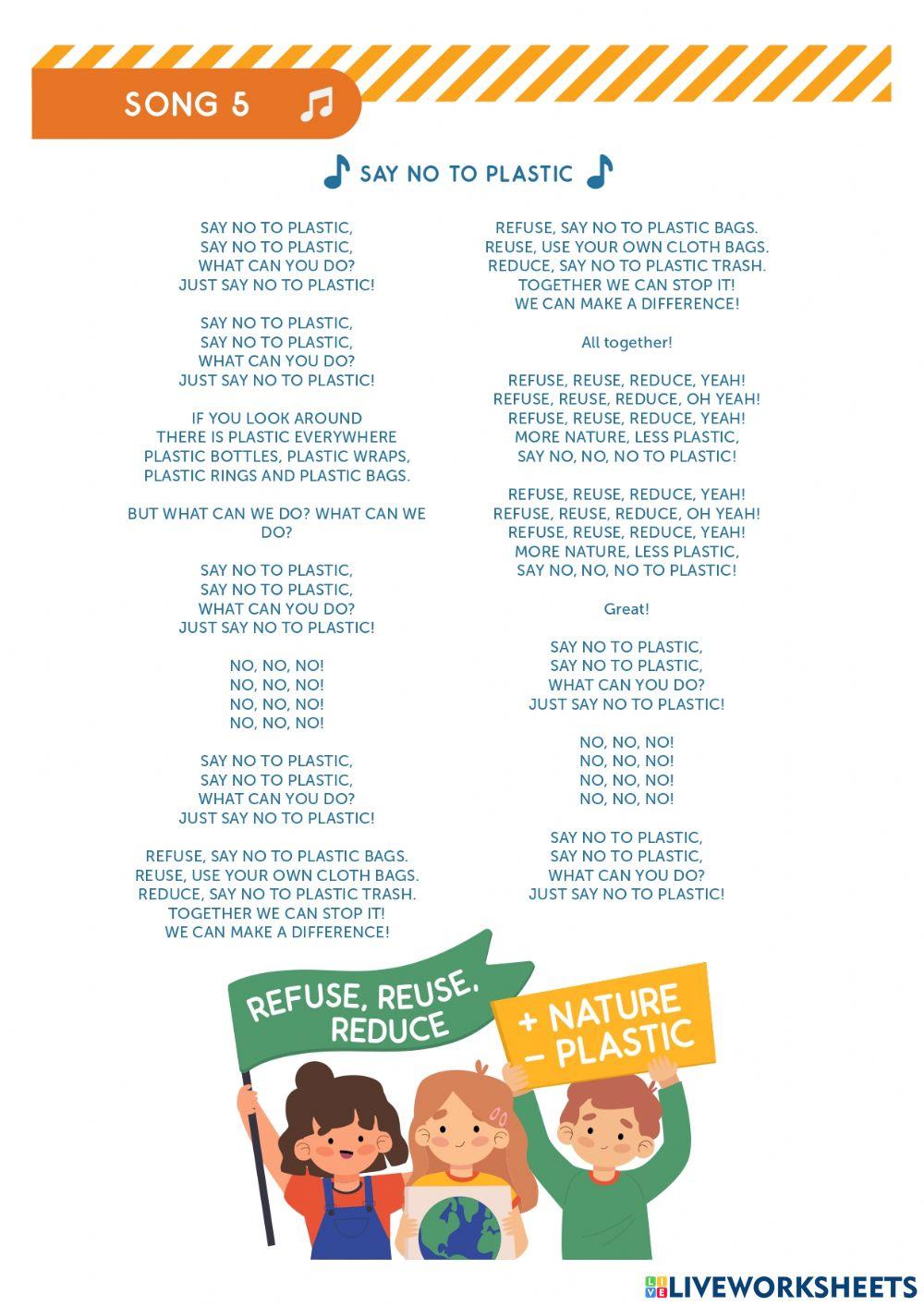 Say no to plastic song online exercise for | Live Worksheets