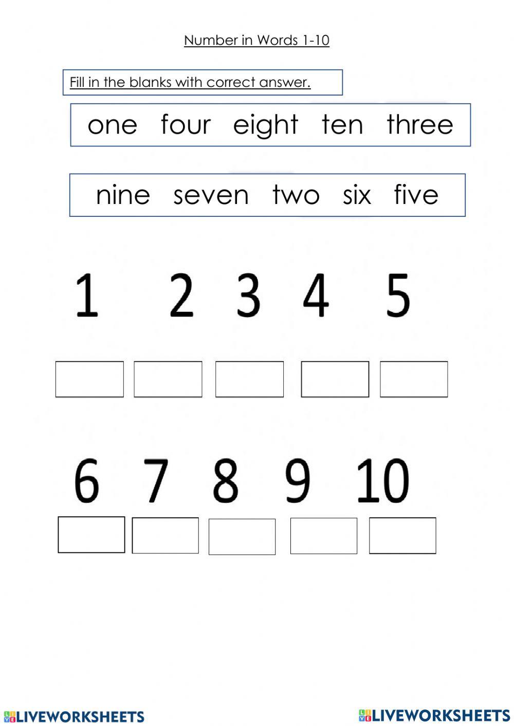 Number in words | Live Worksheets