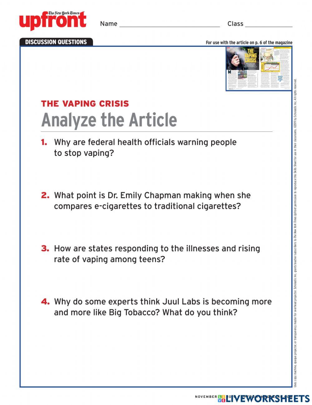 Vaping Questions | Free Interactive Worksheets | 1819650
