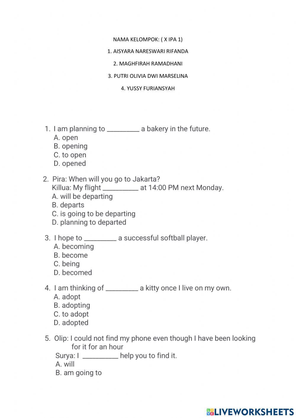 Soalexpression intention worksheet | Live Worksheets