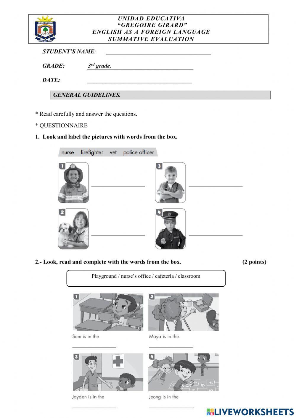 Summative evaluation 3rd grade interactive worksheet | Live Worksheets