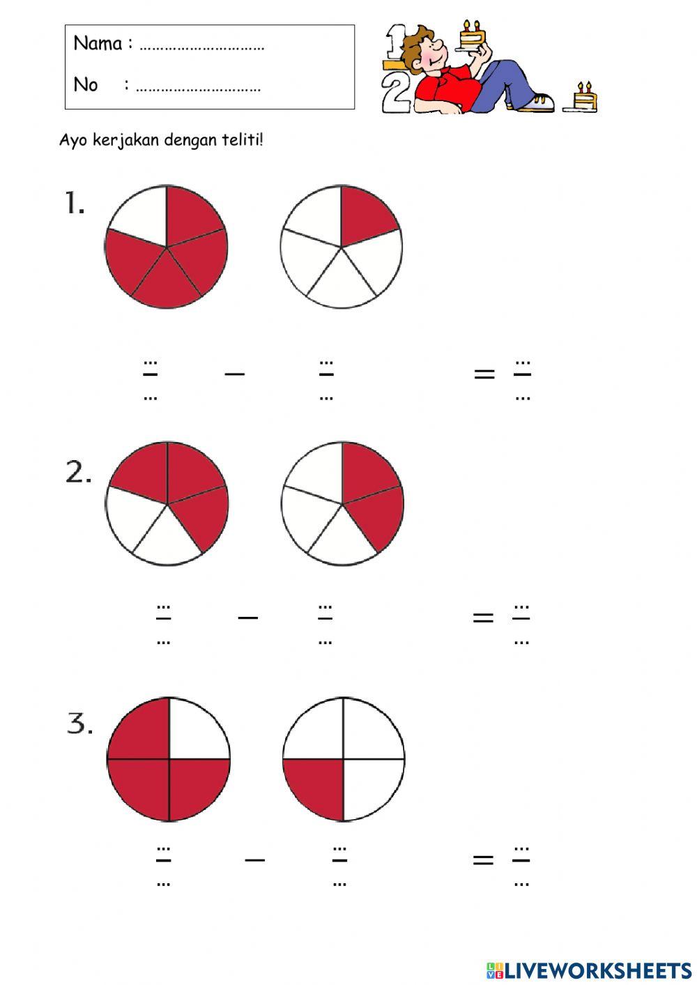 Operasi hitung pecahan free activity | Live Worksheets