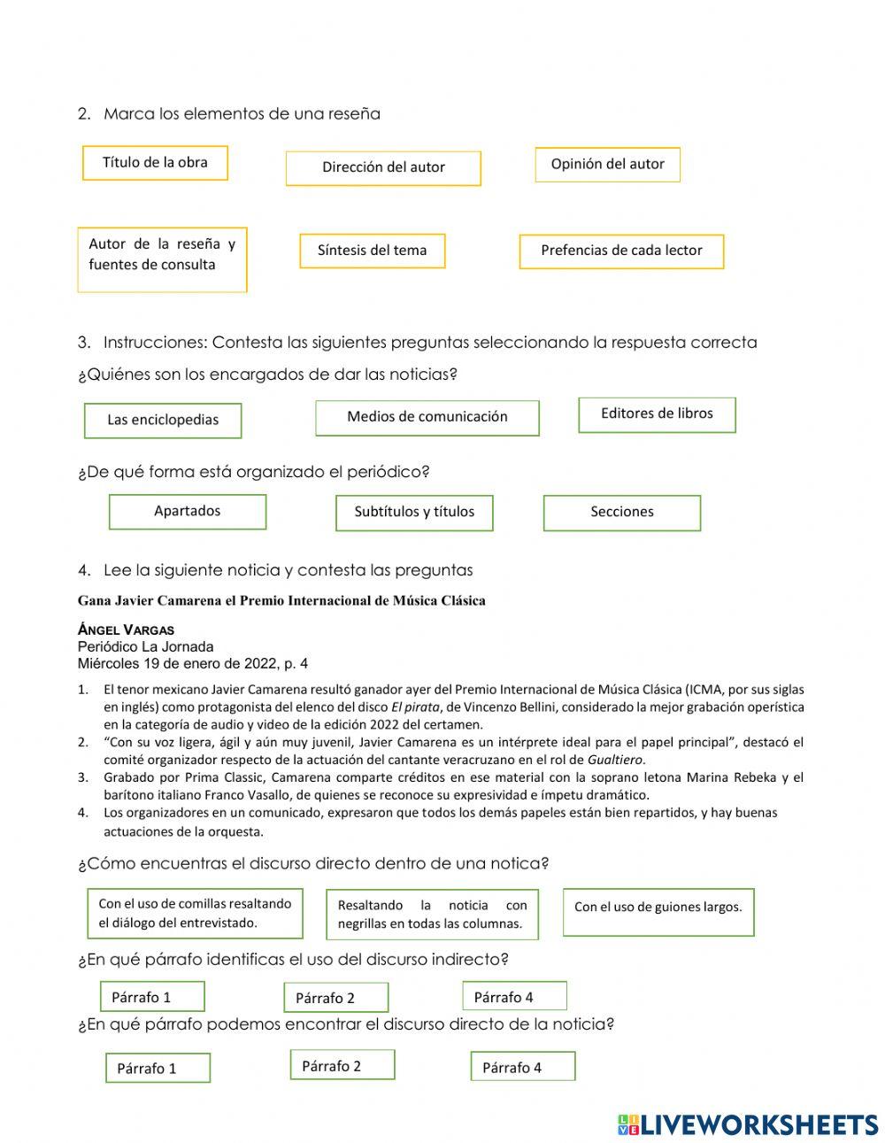 Evaluación Online Exercise For 6° Live Worksheets