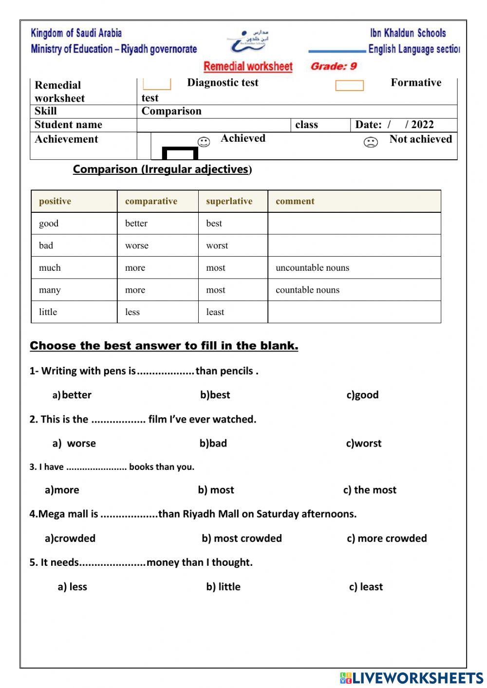SG unit 6 works… | Free Interactive Worksheets | 1820180