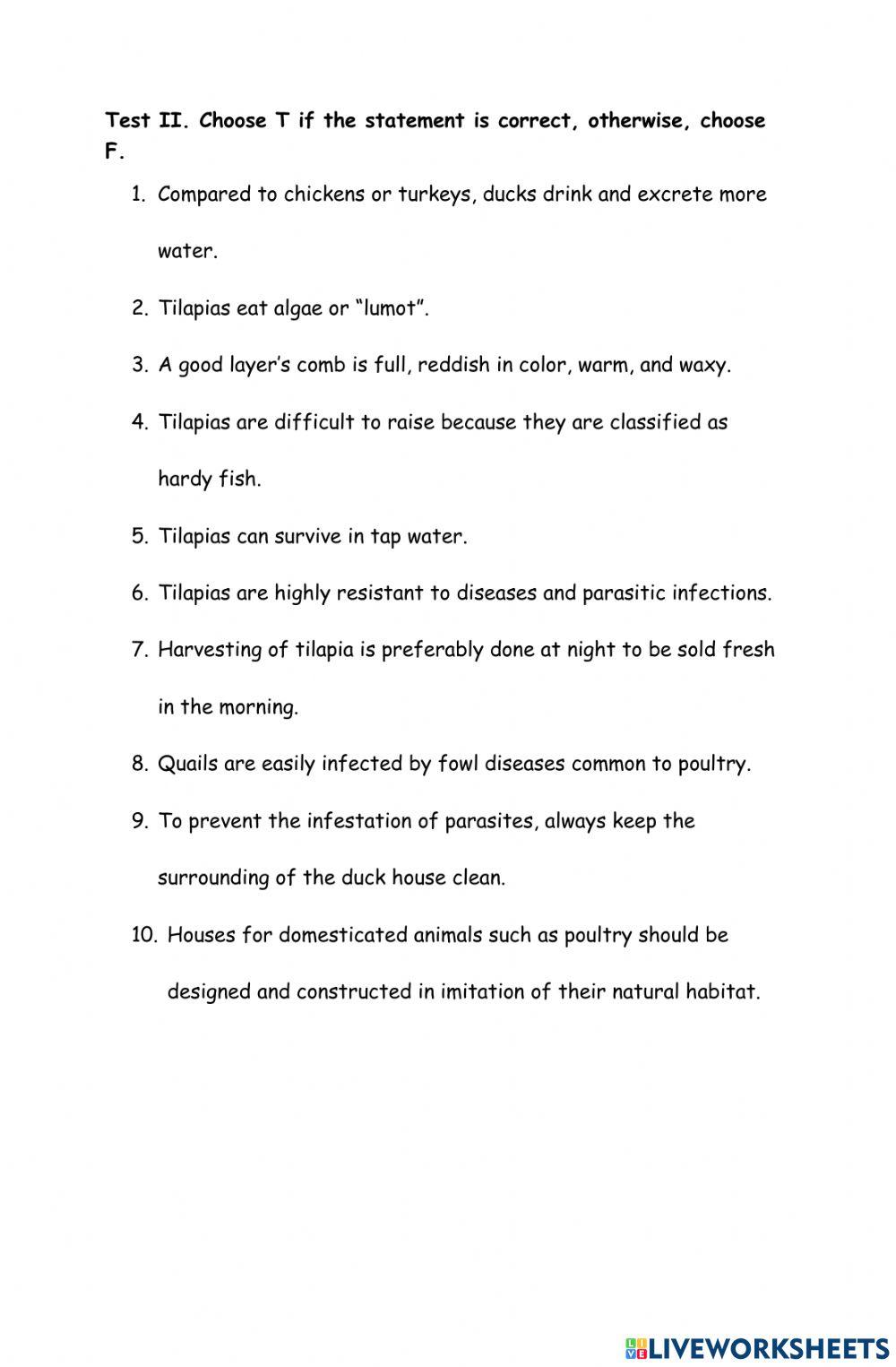 Review Test in HELE 5 | j_ann | Live Worksheets