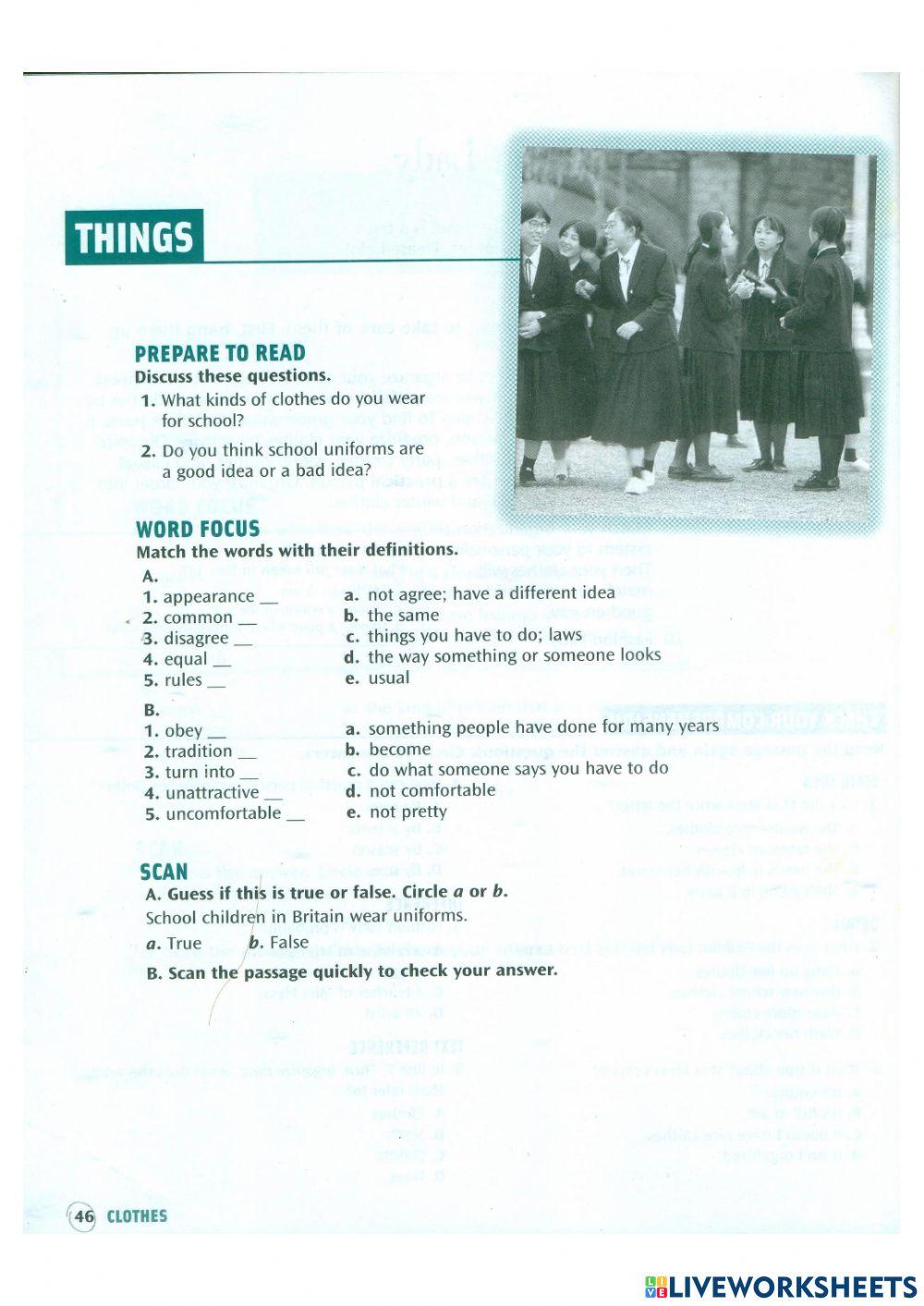 Reading - Cloth… | Free Interactive Worksheets | 1820884