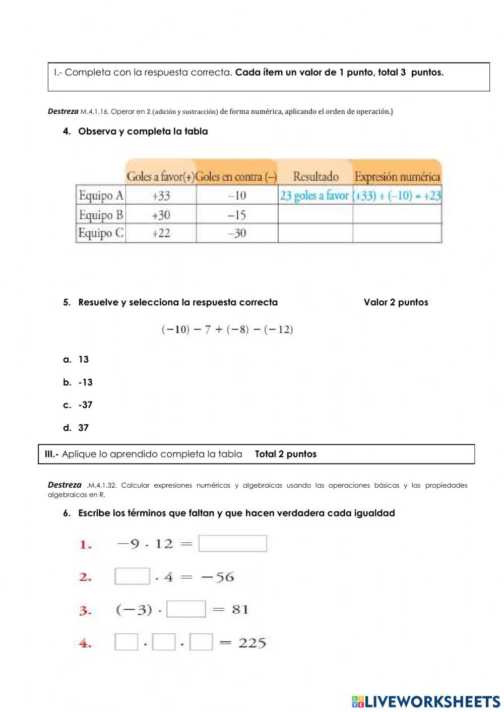 Taller acumulativo matematica octavo worksheet | Live Worksheets