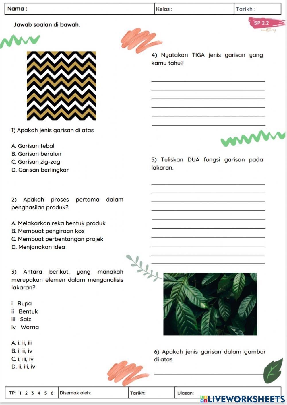 Elemen garisan reka bentuk tahun 4 worksheet | Live Worksheets