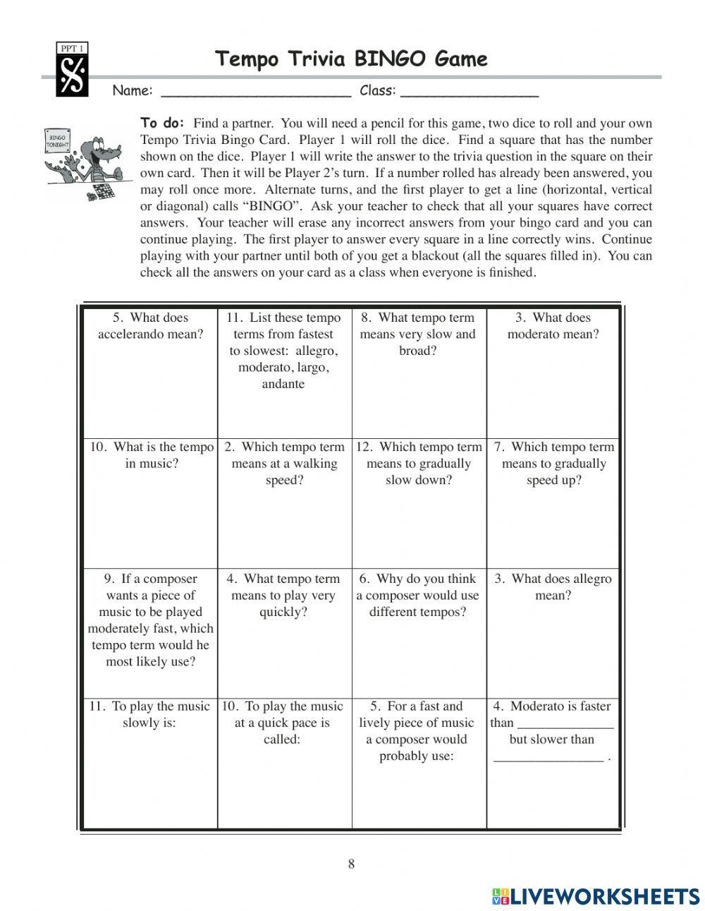 Tempo | Free Interactive Worksheets | 2693810