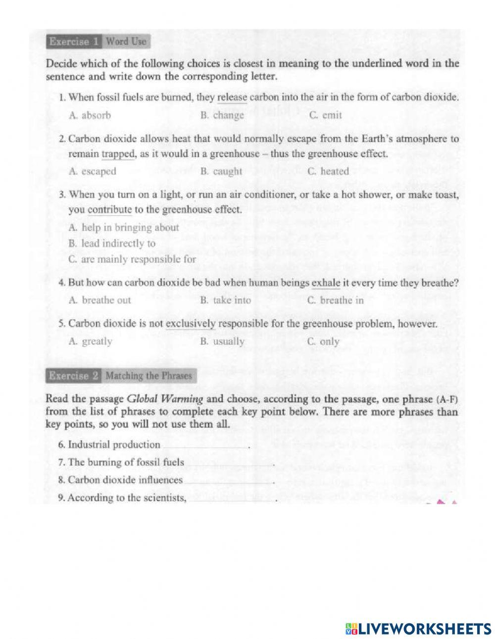 GLOBAL WARMING online exercise for | Live Worksheets