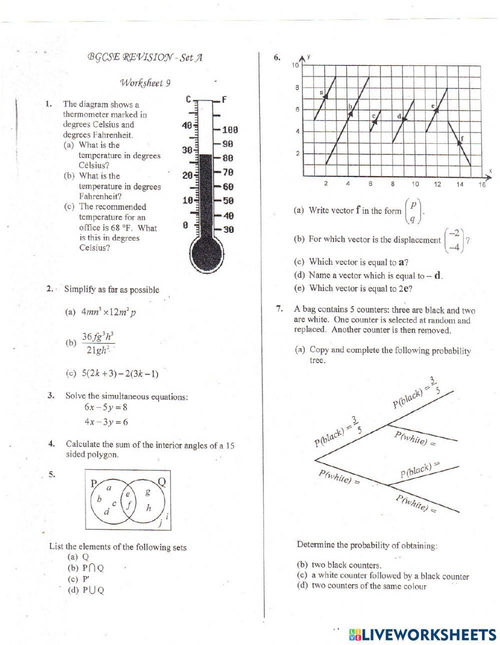 BGCSE Revision Worksheet Set A Numbers 8 - 9-Dr.