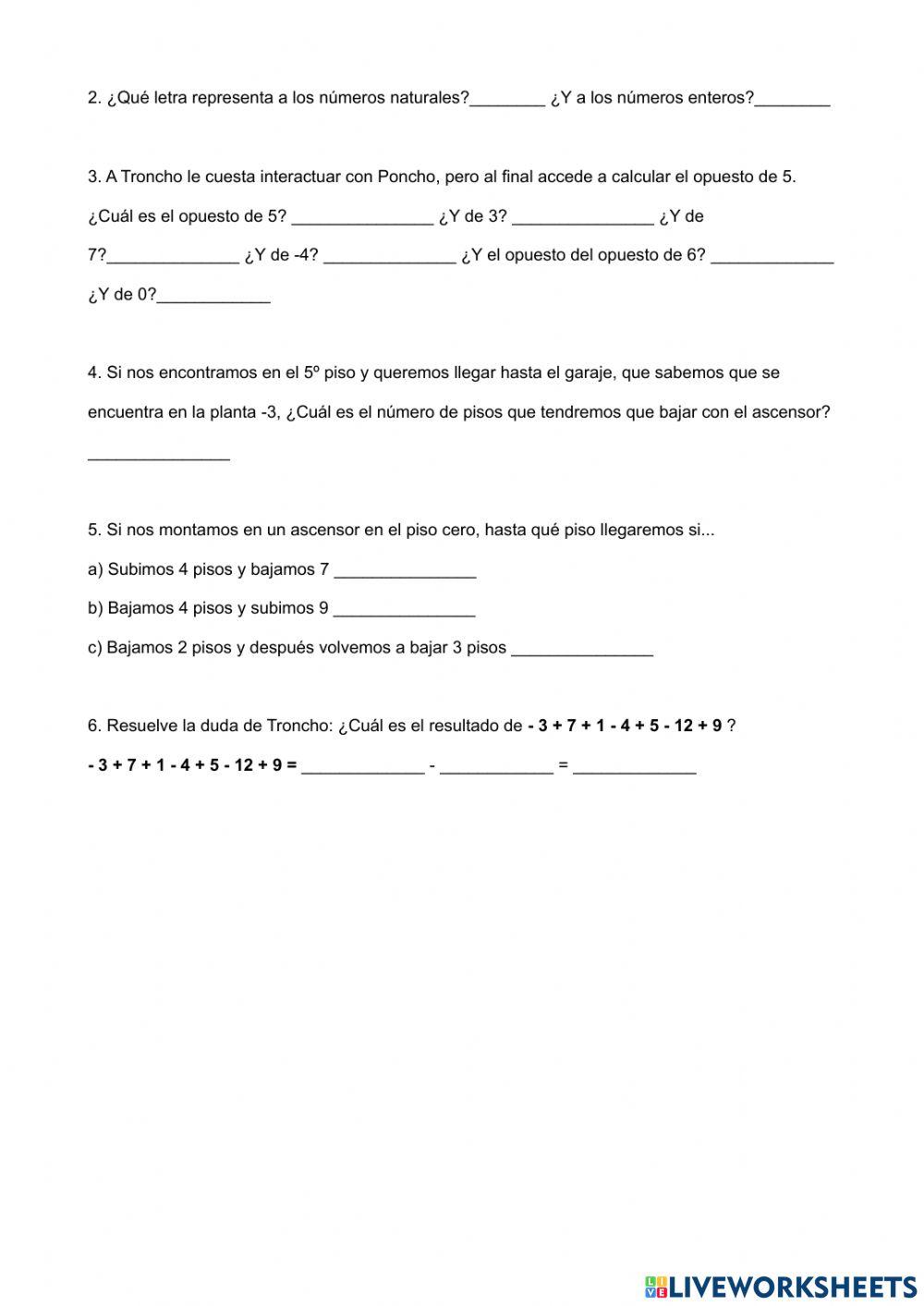 Números enteros online exercise for 1º | Live Worksheets