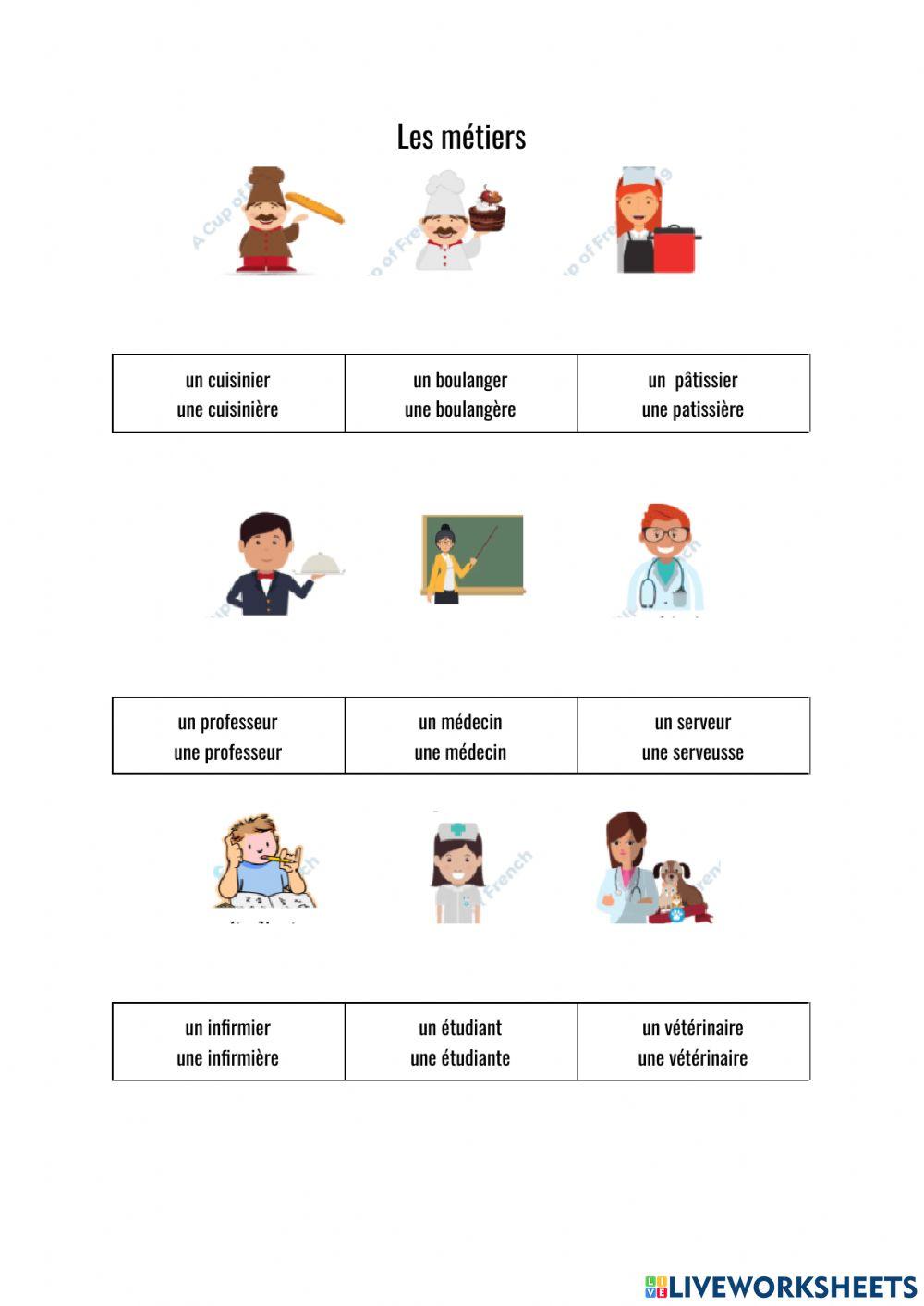 Les metiers | Free Interactive Worksheets | 1821590