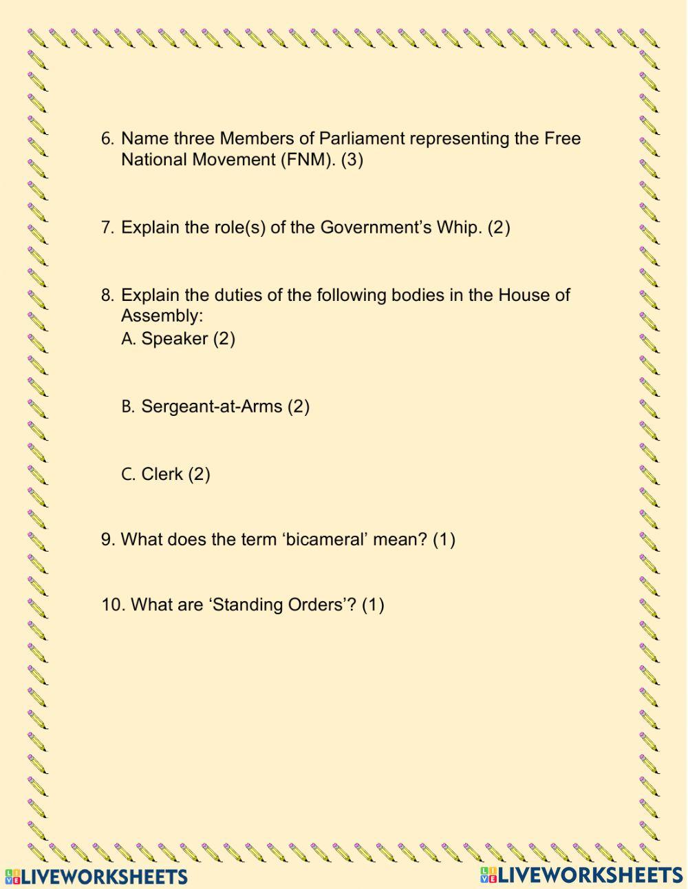 Structure of Bahamian Government online exercise for | Live Worksheets