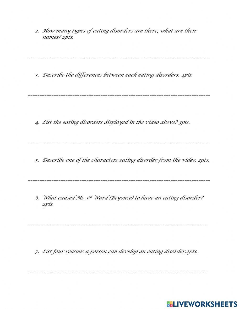 Eating Disorders activity for 12 | Live Worksheets