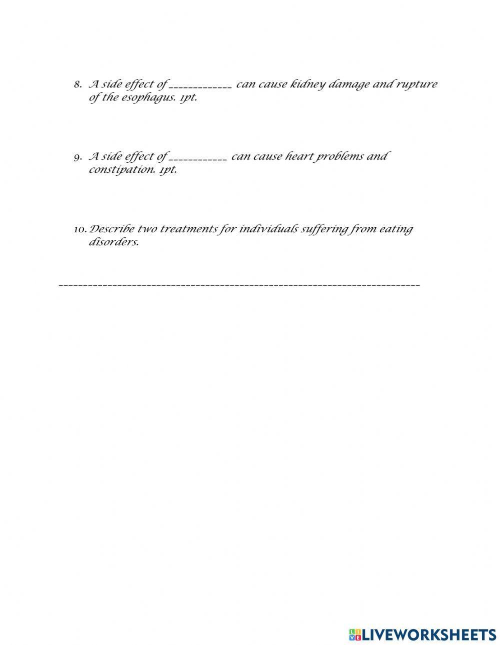 Eating Disorders activity for 12 | Live Worksheets