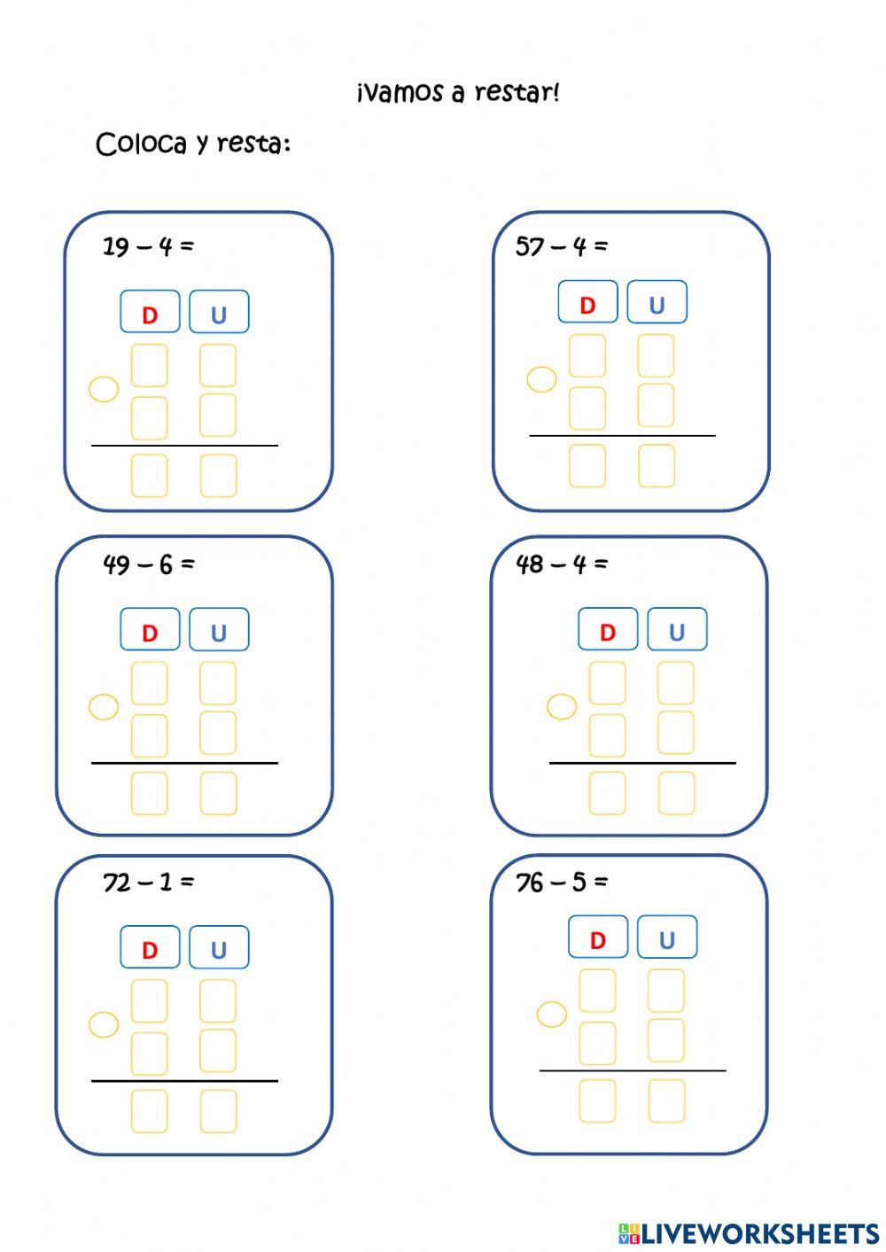 Restas online exercise for 1º | Live Worksheets
