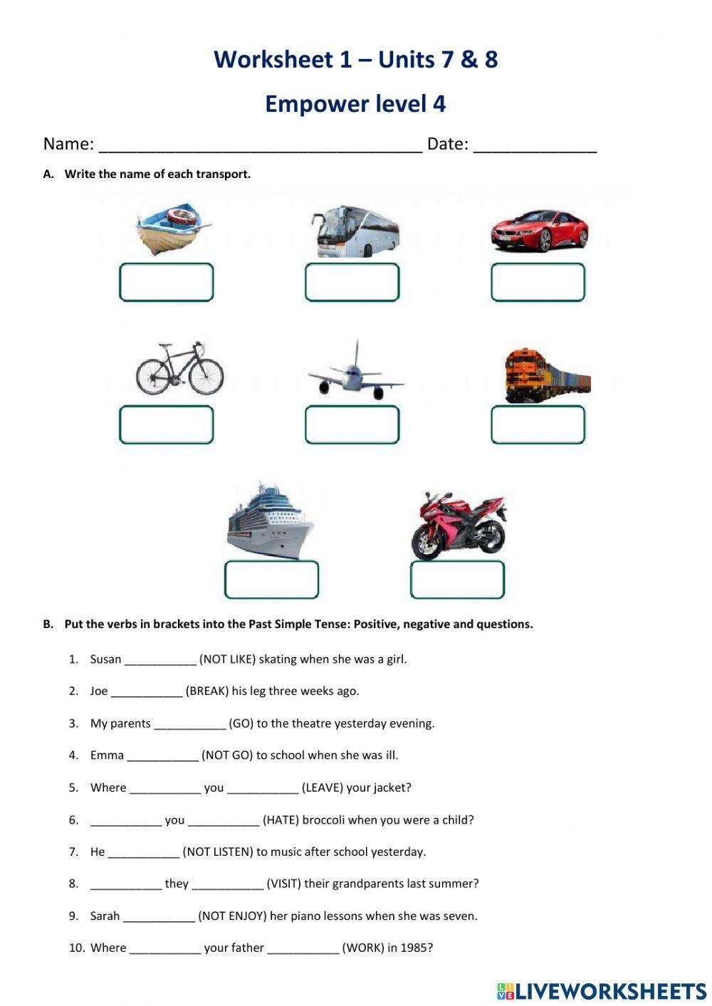 Worksheet 1 - Empower Level 4 - Units 7 - 8 3109