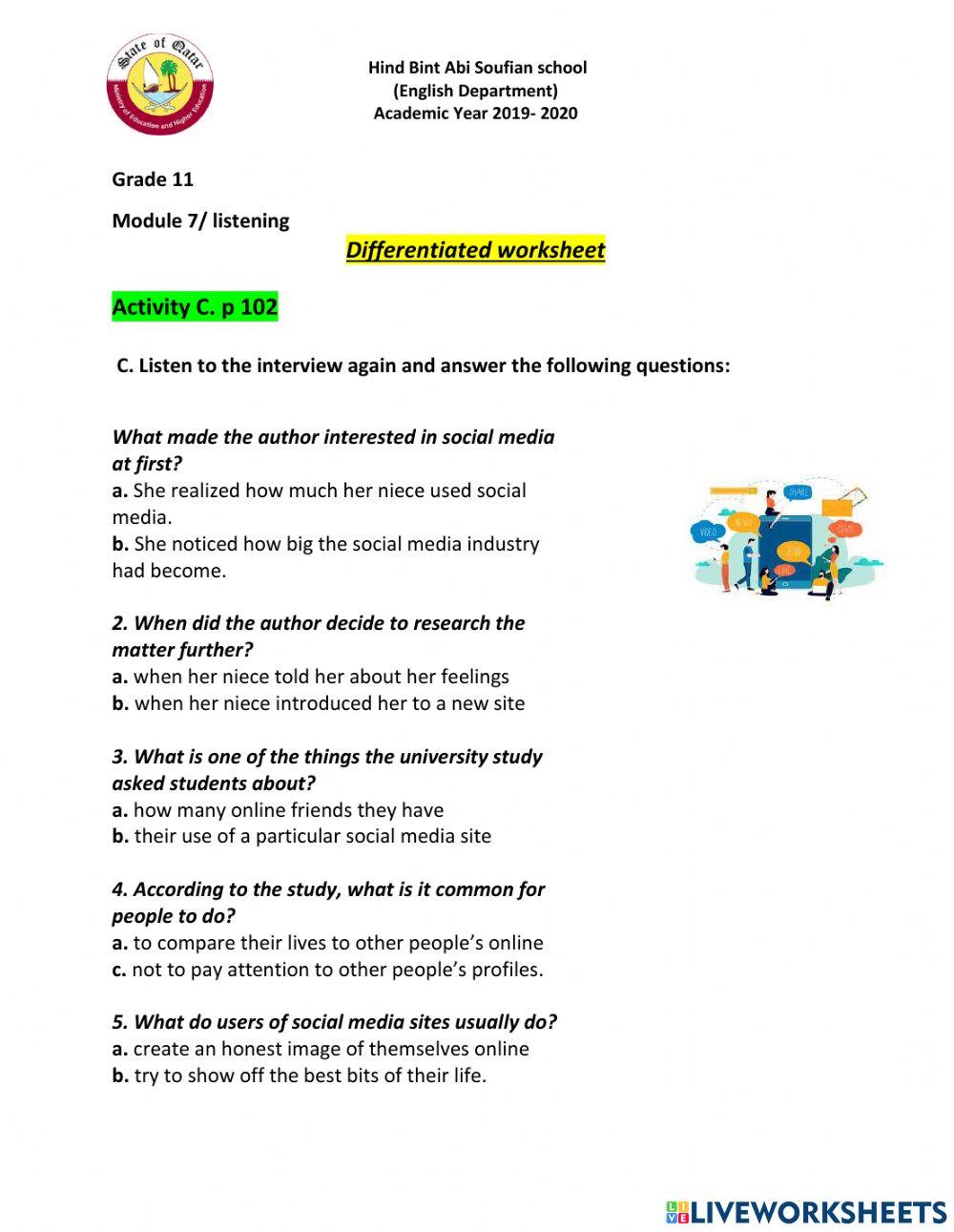 1822149 | Listening and Speaking 7a | Yousra Gheraf