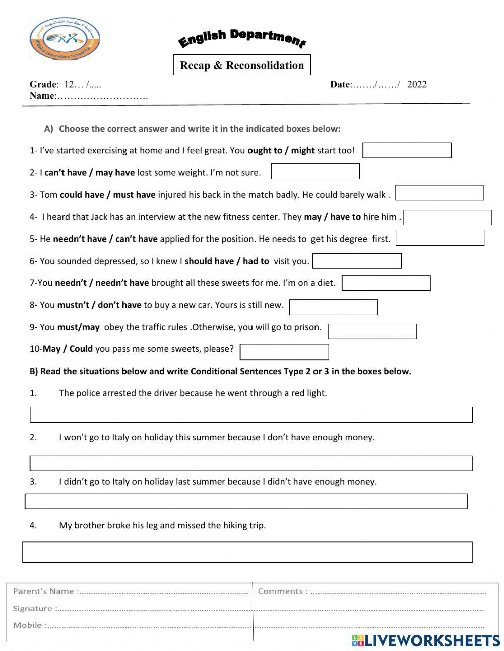 Recap and Reconsolidation 1 worksheet | Live Worksheets