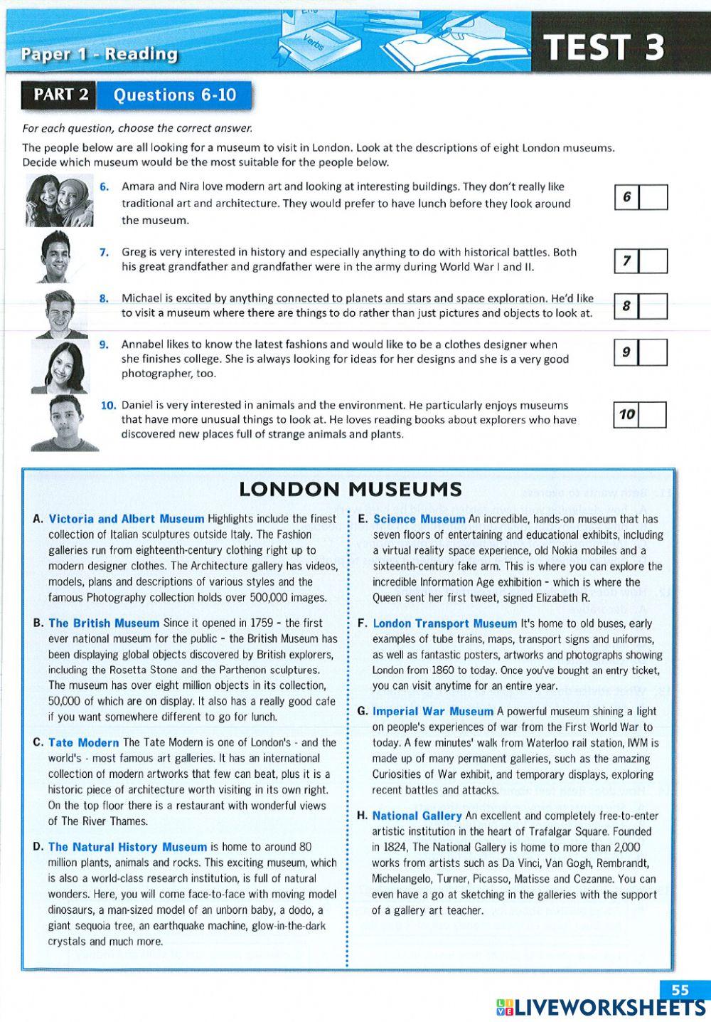 PET Reading Test 3 online exercise for | Live Worksheets