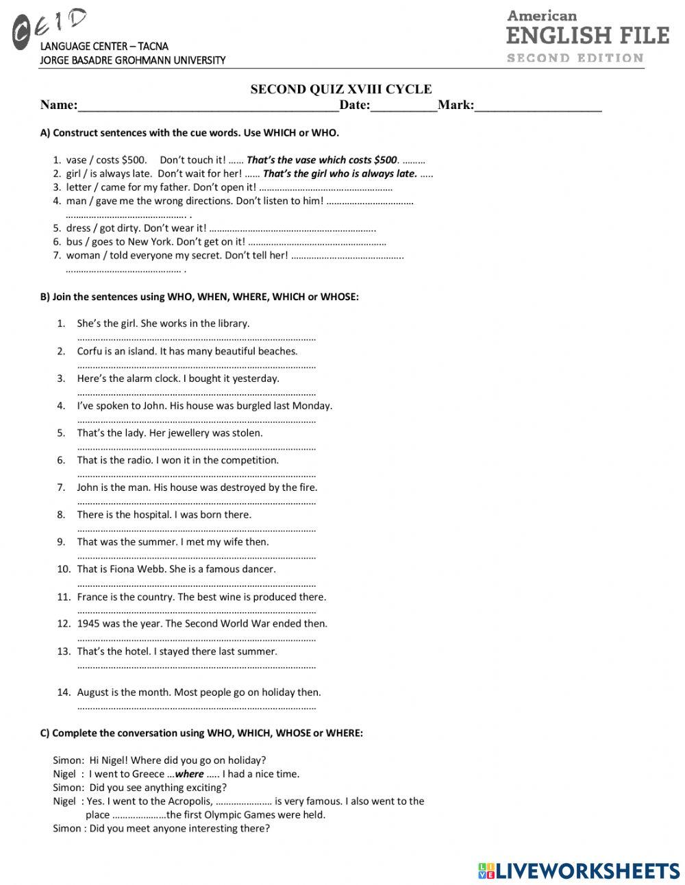 Second quiz XVIII CYCLE 1822745 | duverly paulo vilca