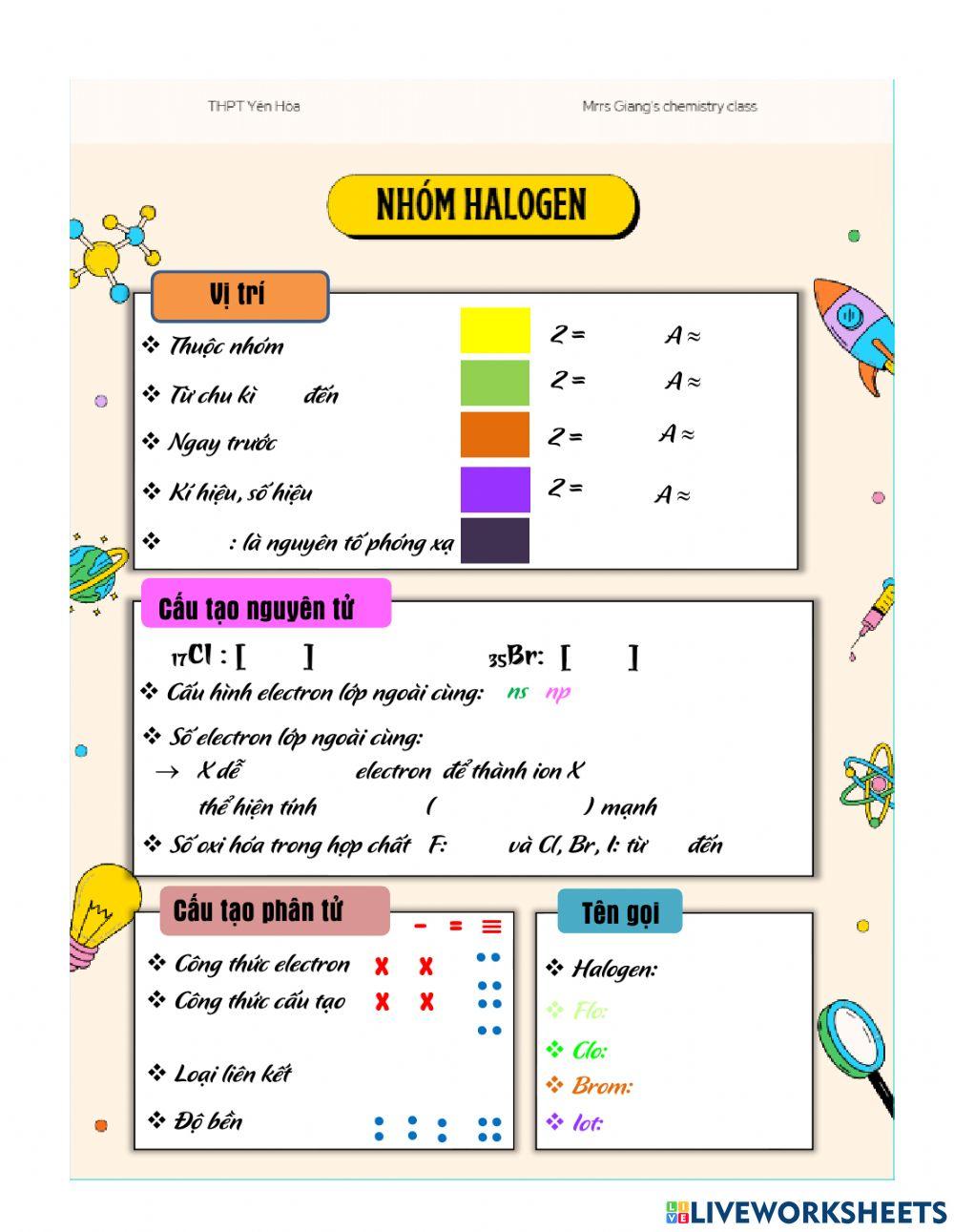 Khái quát halogen: phiếu 1 worksheet | Live Worksheets
