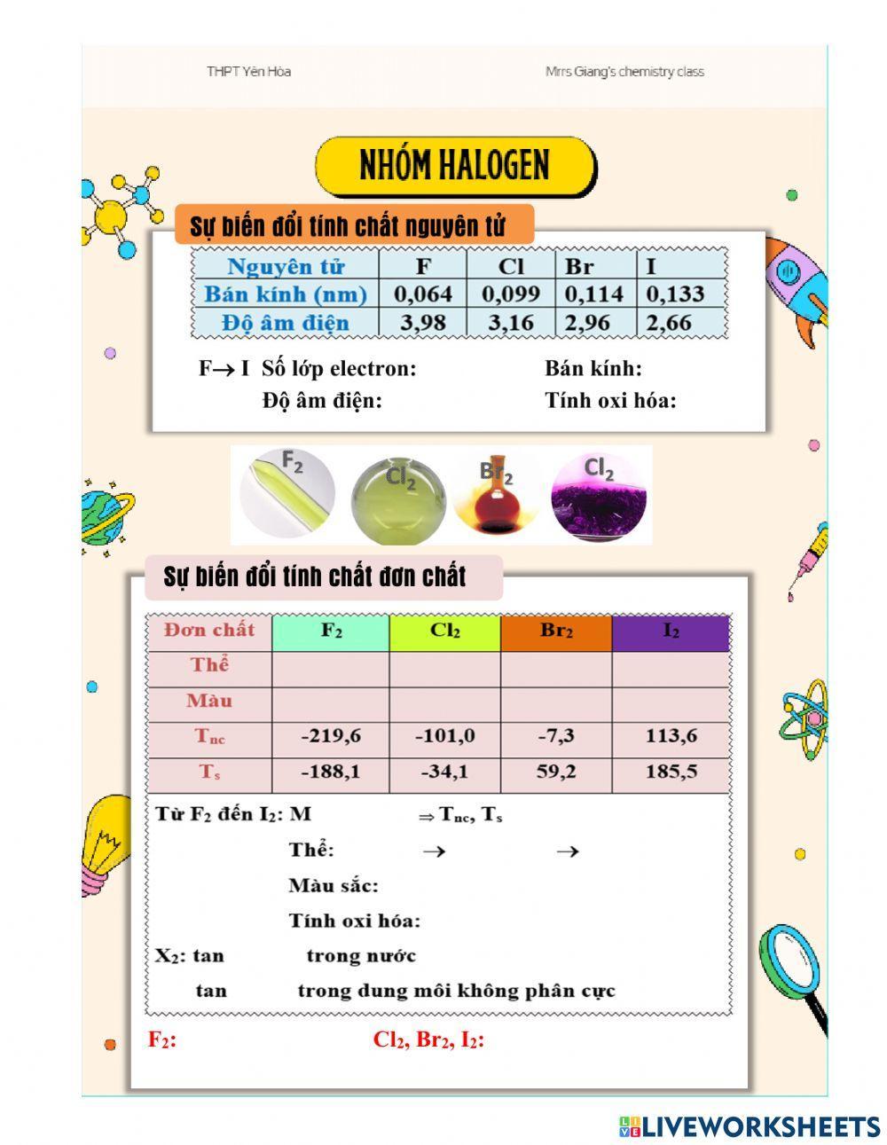 Nhóm halogen- phiếu 2 worksheet | Live Worksheets