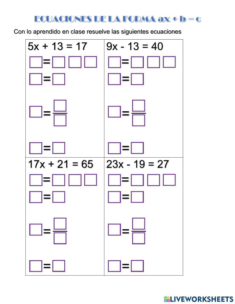 ECUACIONES ax+b-c online exercise for | Live Worksheets