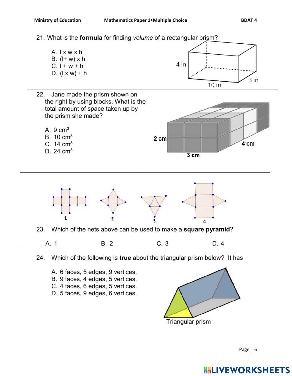 Math Paper 1 online exercise for | Live Worksheets