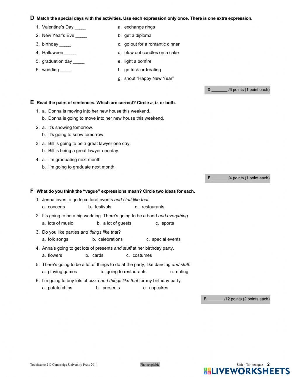 Touchstone 2 Wr… | Free Interactive Worksheets | 5284852