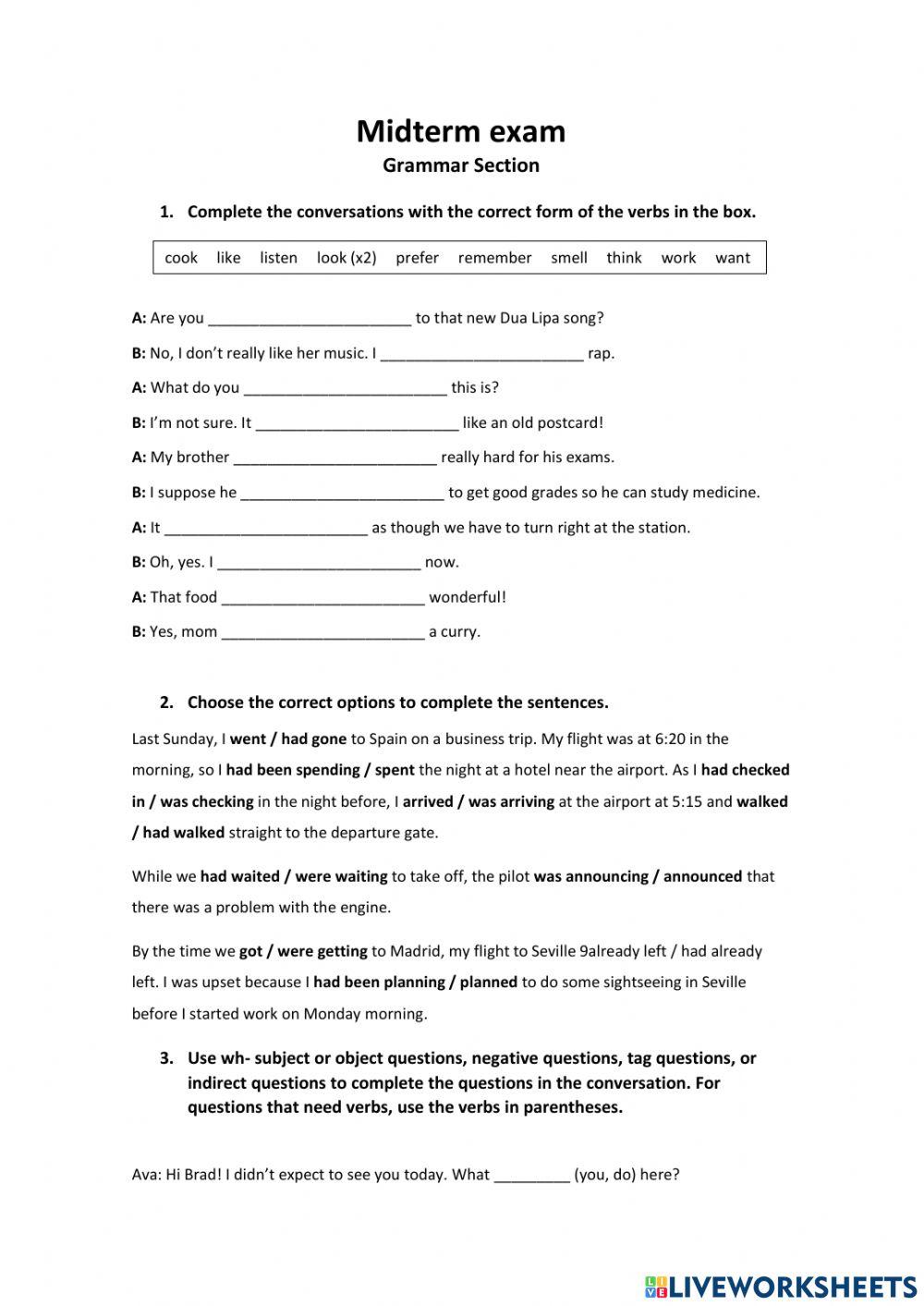 Grammar online exercise for uni | Live Worksheets