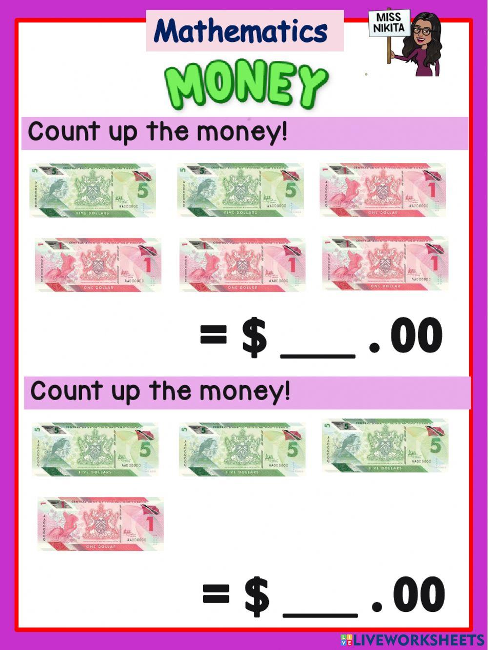Money - count them up! worksheet | Live Worksheets