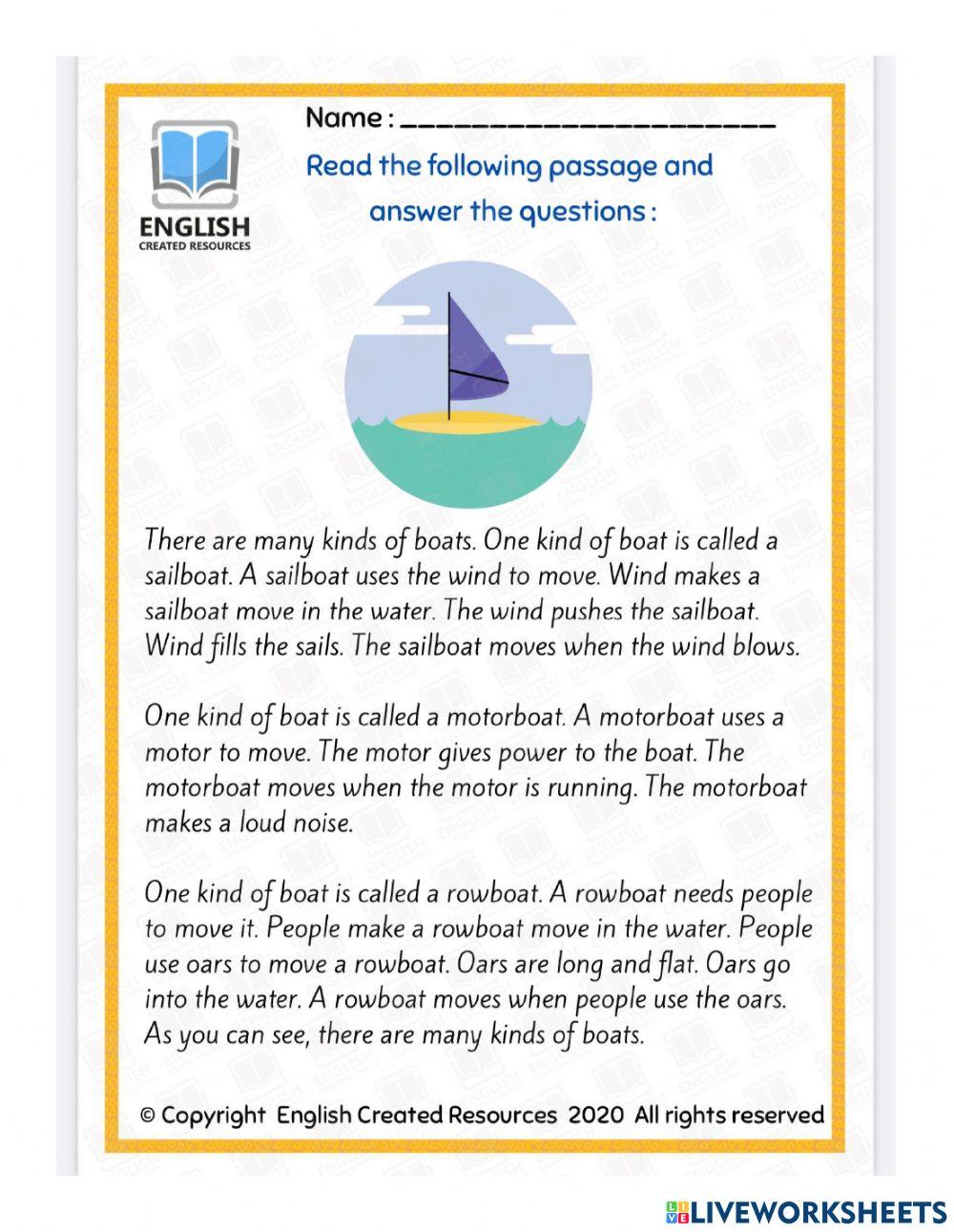 Reading Comprehension online exercise for 3 | Live Worksheets