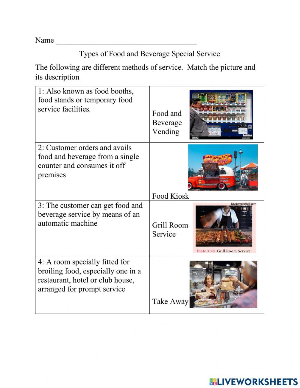 3534381 | Food and Beverage service worksheet | momusic64