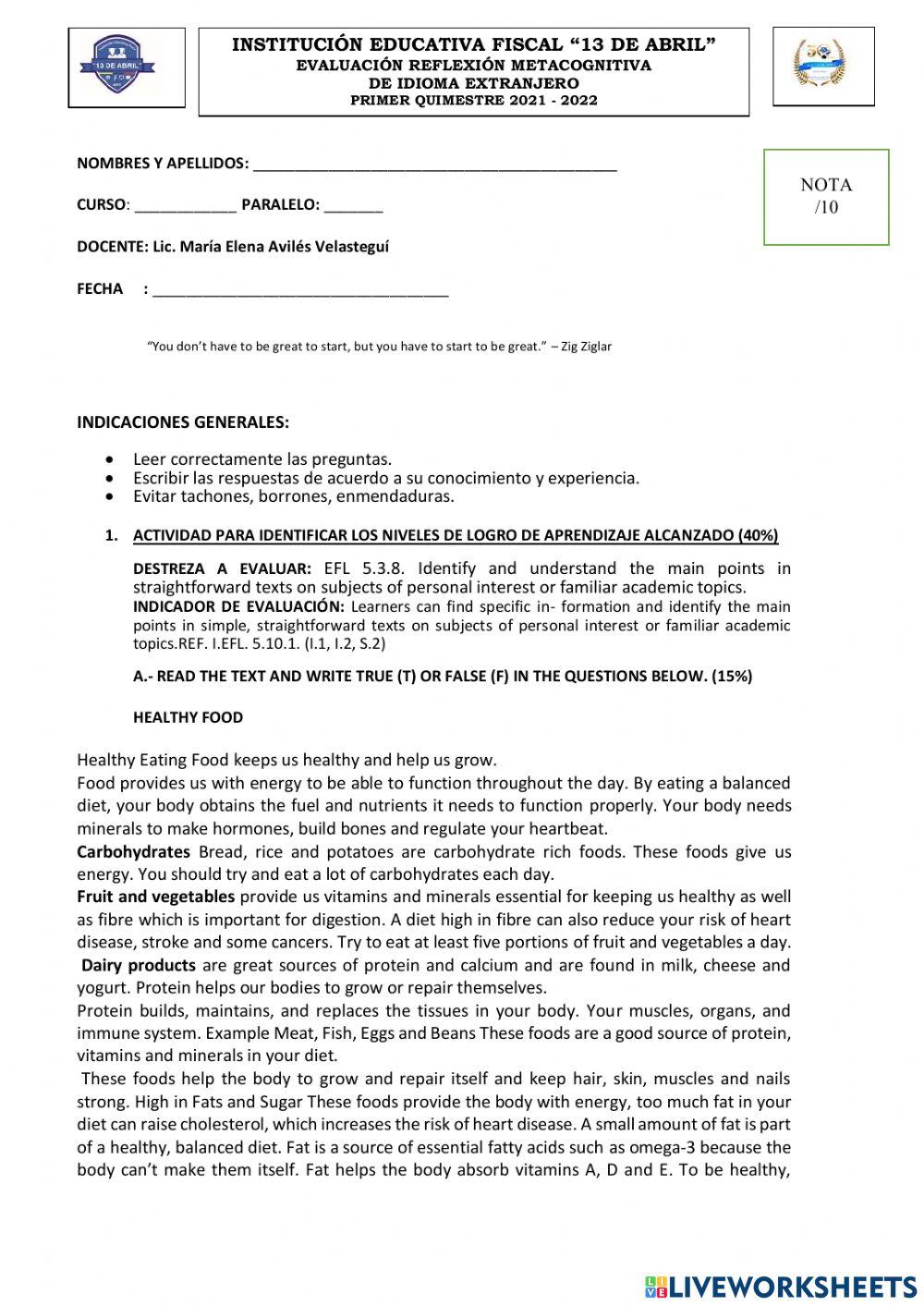 examen 1ro online exercise for | Live Worksheets